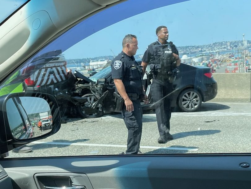 West Seattle Blog… | UPDATE: SDOT truck involved in crash on westbound West Seattle Bridge