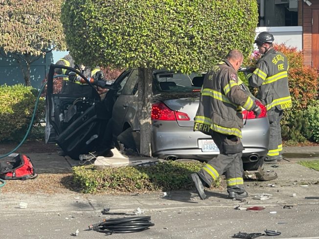 West Seattle Blog… | UPDATE: 2 drivers to hospital after collision on Alki Avenue pushes one car ...